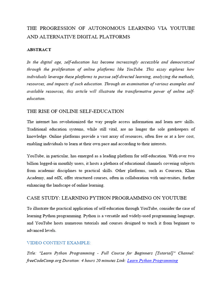 The Progression of Autonomous Learning Via YouTube | PDF | Learning ...