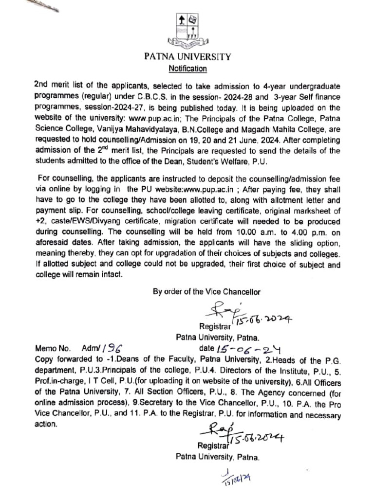 Notice For Second Merit List For 3 Years Undergraduate Programme ...