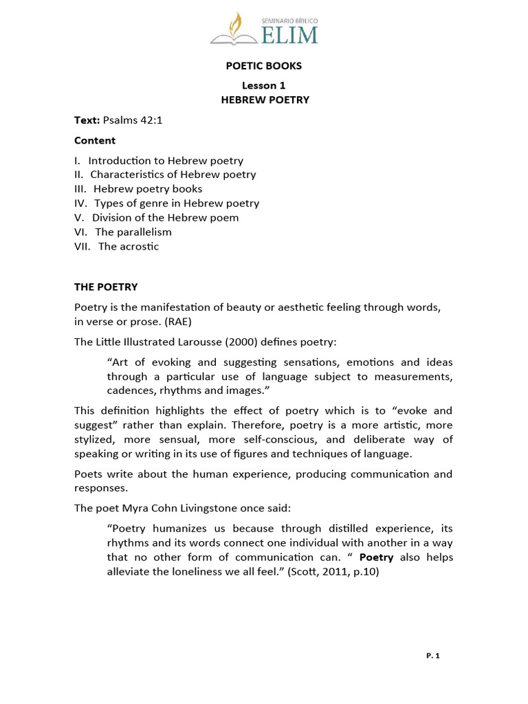 Lesson 01 - Hebrew Poetry | PDF | Poetry | Bible