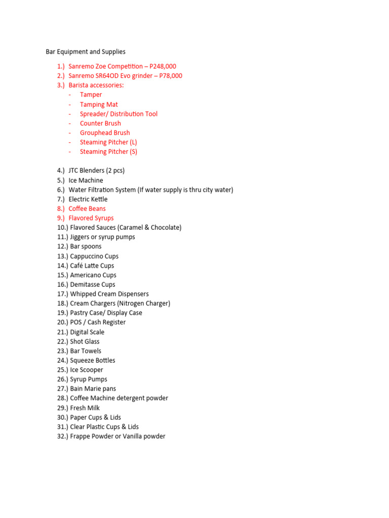 Essential Bar Equipment & Supplies List | PDF