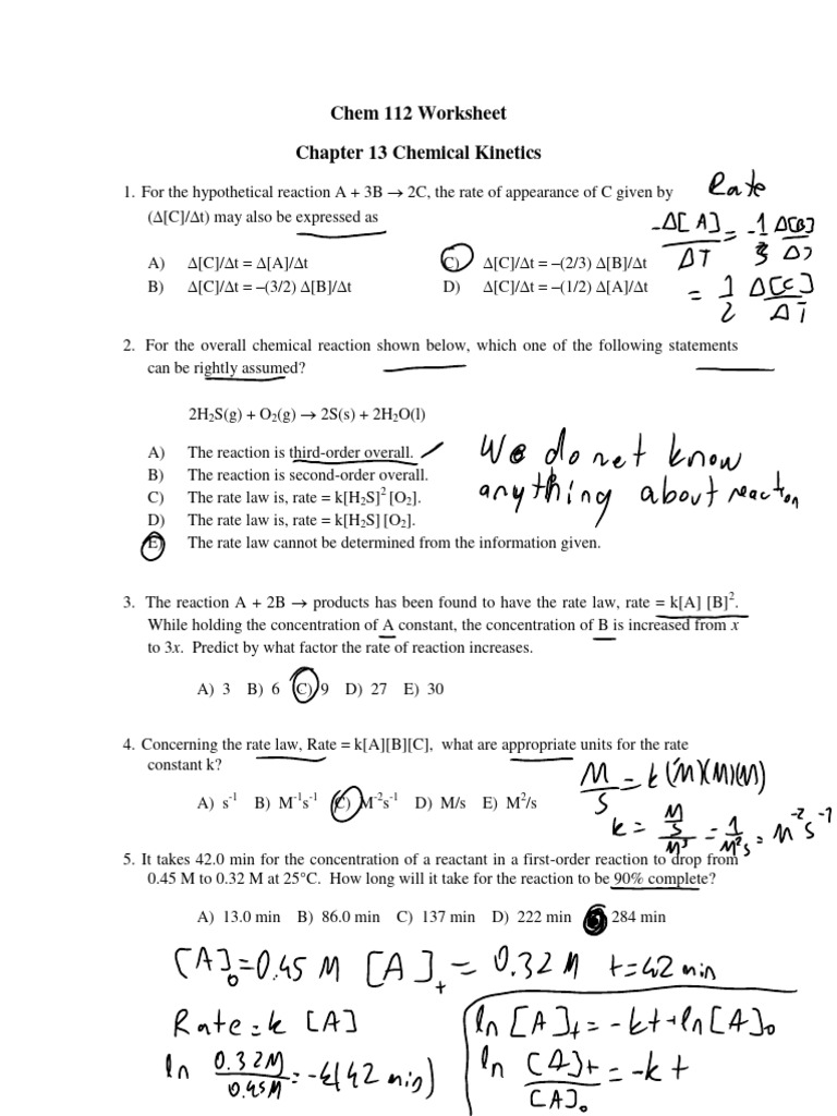Worksheet Chapter 13 - Chemical Kinetics | PDF | Reaction Rate | Activation Energy