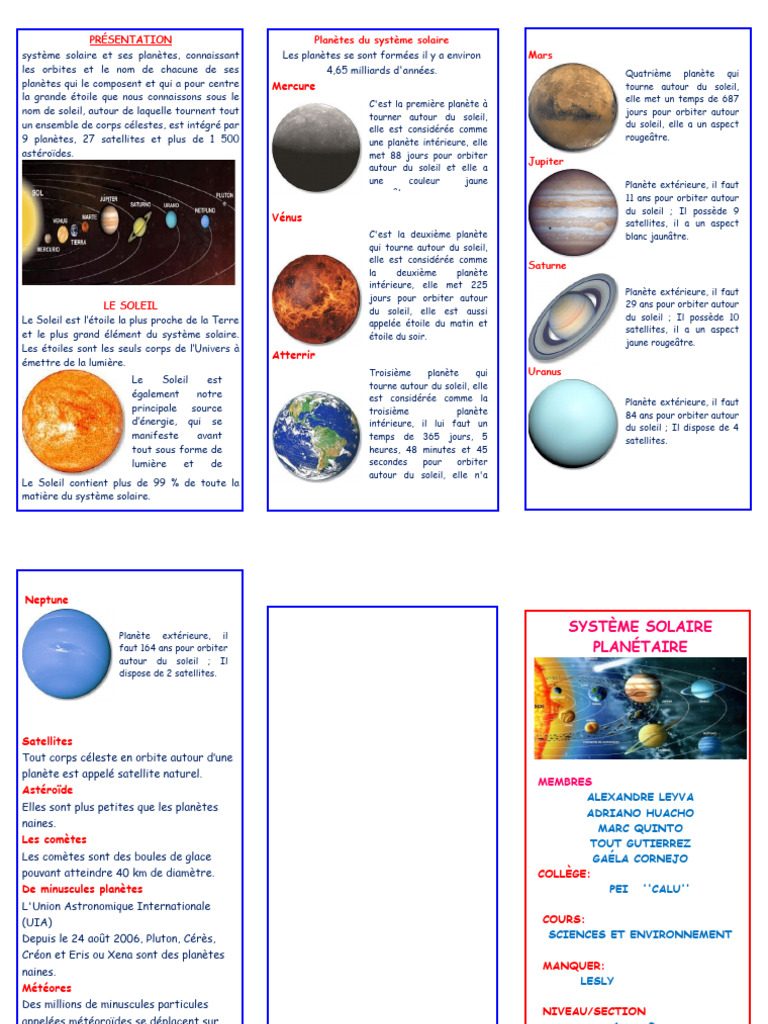 Exploration du Système Solaire | PDF | Planètes | Système solaire