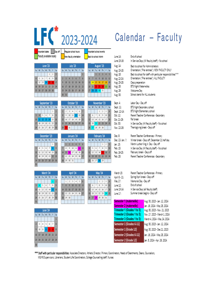 LFC Faculty Calendar 2023-2024 | PDF | Academic Term | Social Institutions