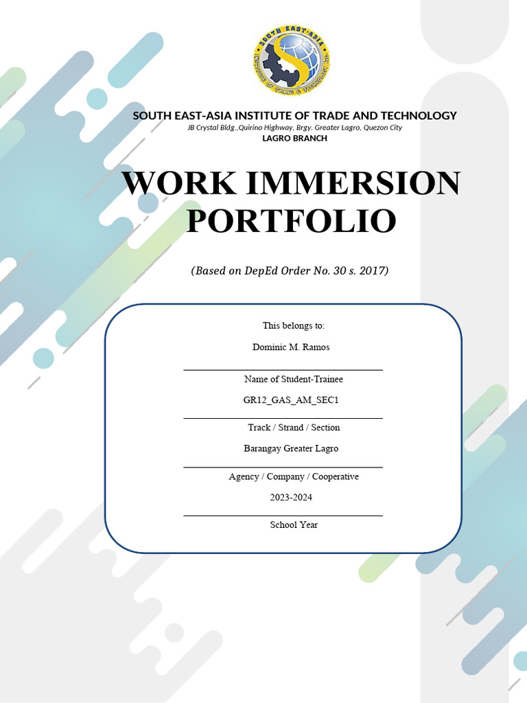 Work Immersion Portfolio for Senior High | PDF | Job Interview | Leadership