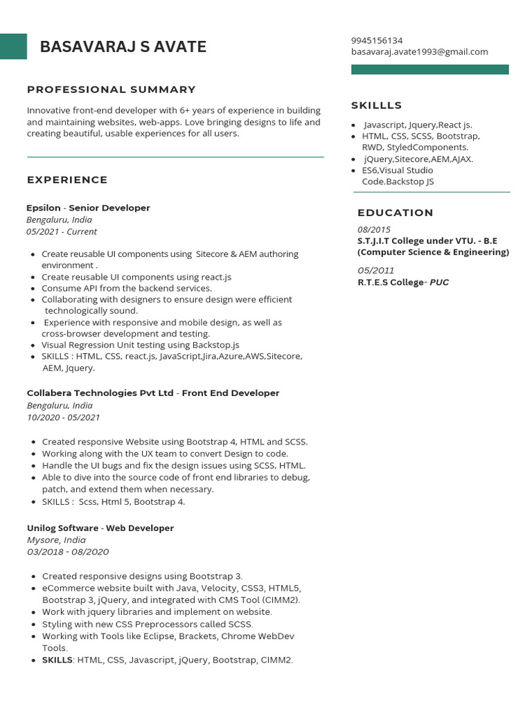 Basavaraj S Avate UI Front End Dev | PDF | Bootstrap (Front End Framework) | J Query