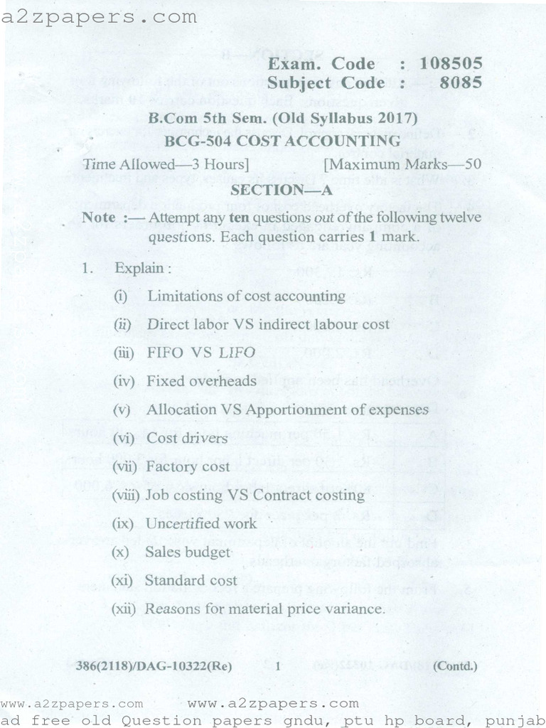 Cost Accounting Practice Paper | PDF | Cost Accounting | Valuation ...