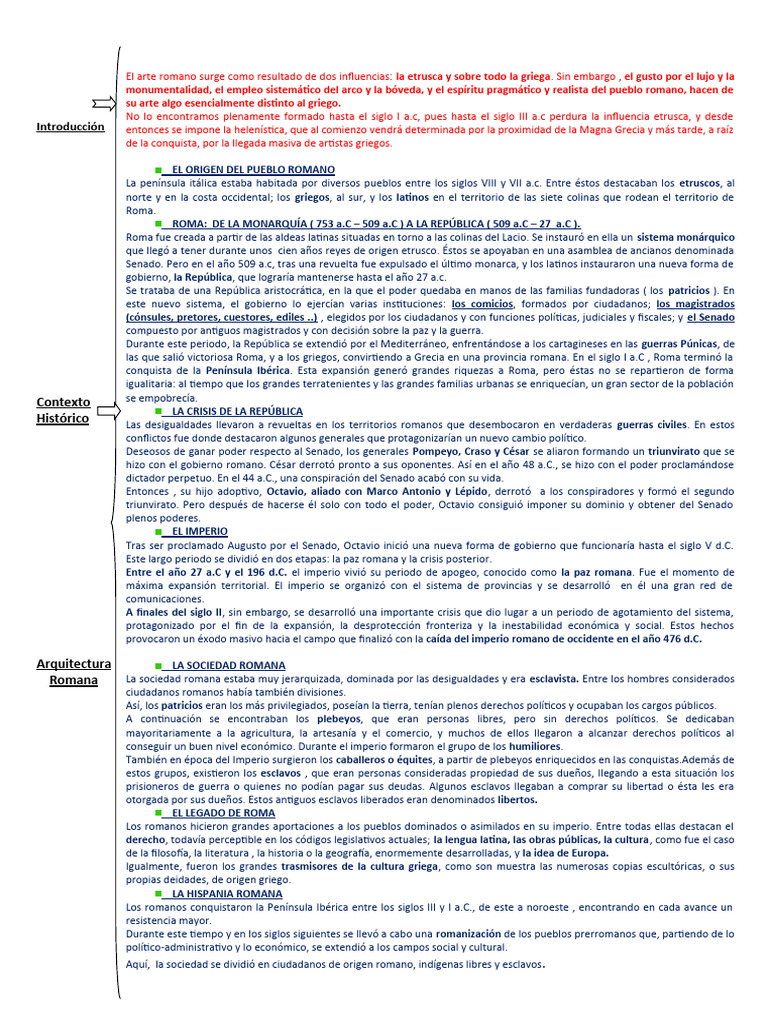 Esquema Arquitectura Romana | PDF | Republica Romana | imperio Romano