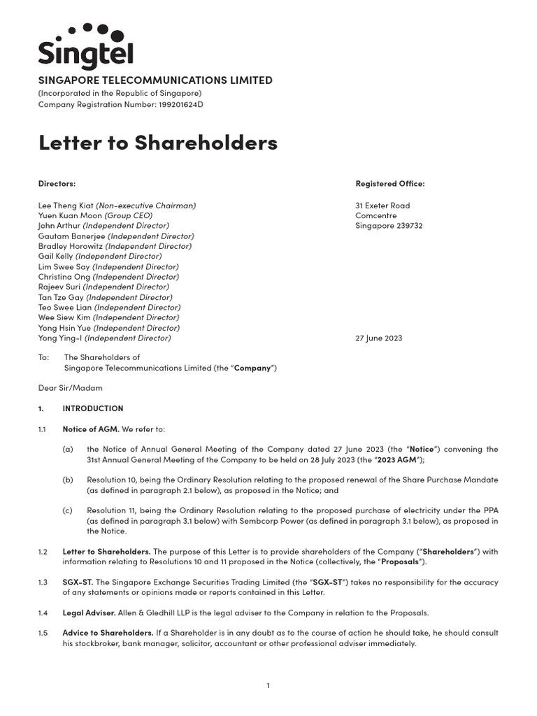 Letter To Shareholders | PDF | Stocks | Mergers And Acquisitions