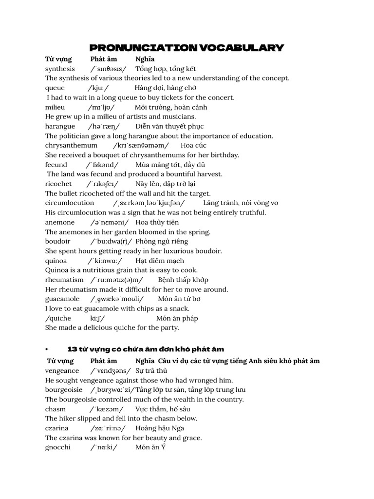 Pronunciation Vocabulary | PDF | Flowers | Petal