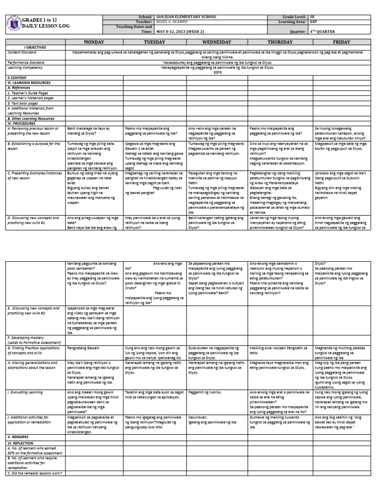 DLL - Grade 3 - Q4 - W2 | PDF