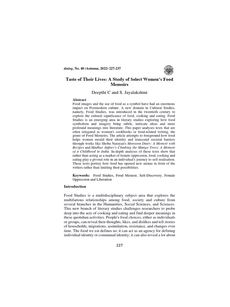 Women's Food Memoirs and Identity | PDF | Identity (Social Science ...