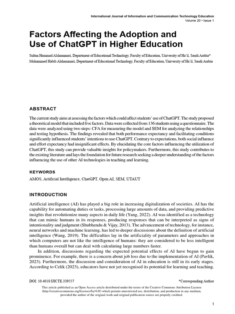Factors Affecting The Adoption and Use of ChatGPT | PDF | Artificial Intelligence | Intelligence ...