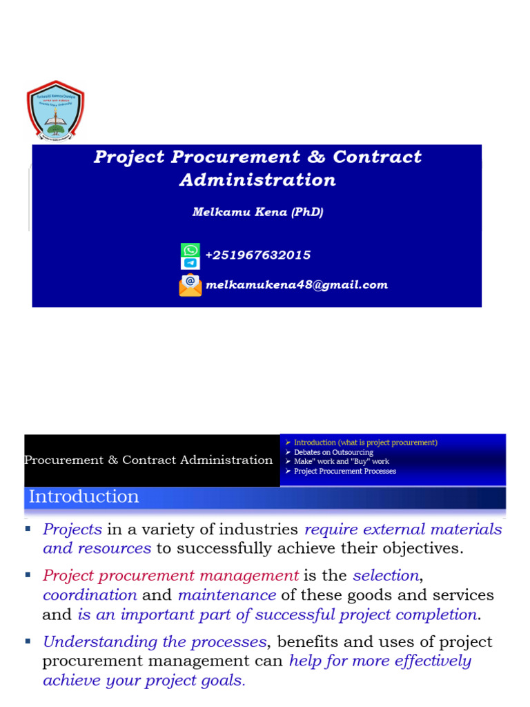 #1 Project Procurement & Contract Administration | PDF | Procurement ...