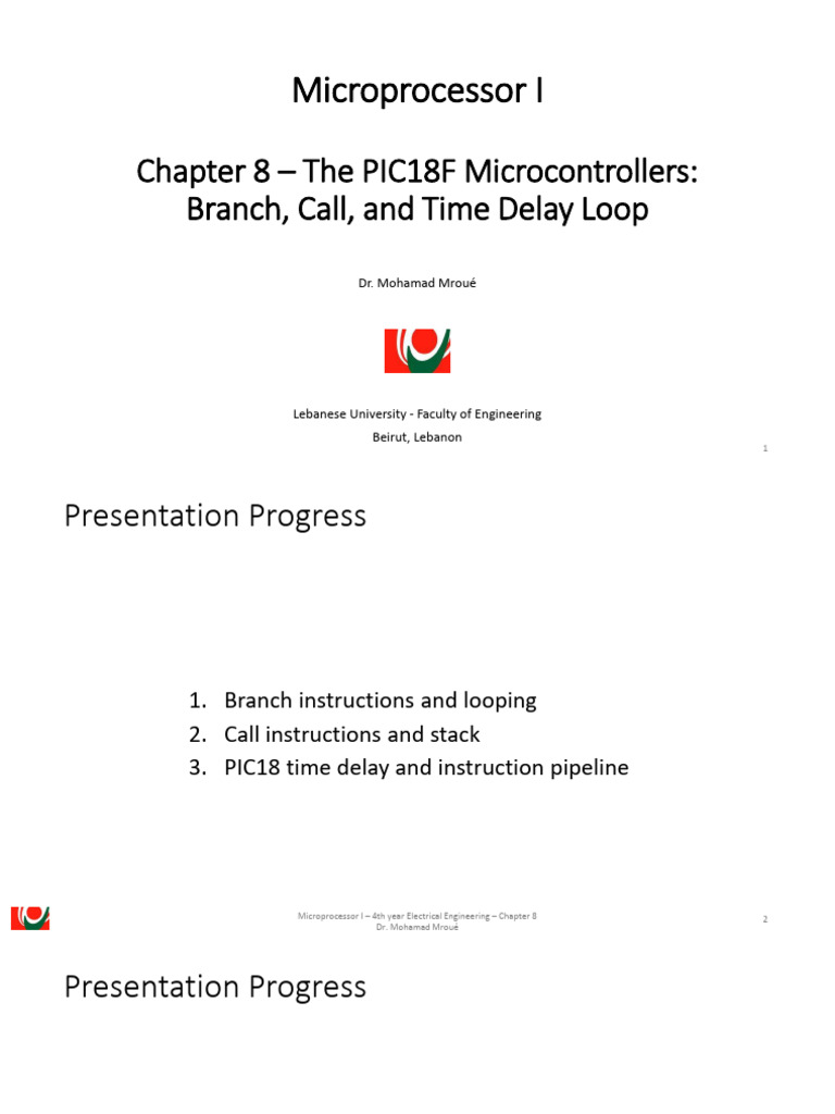 LU - Microprocessor I - Chap08 - The PIC18F Microcontrollers - Branch, Call, and Time Delay Loop ...