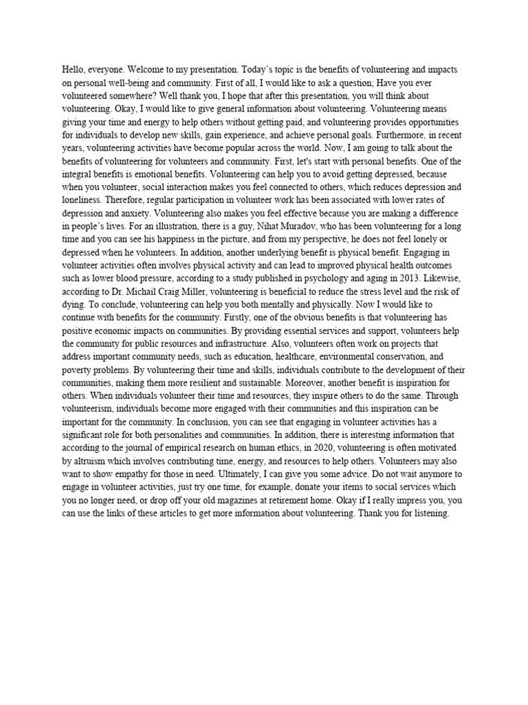 Benefits of Volunteering Explained | PDF | Volunteering | Psychology