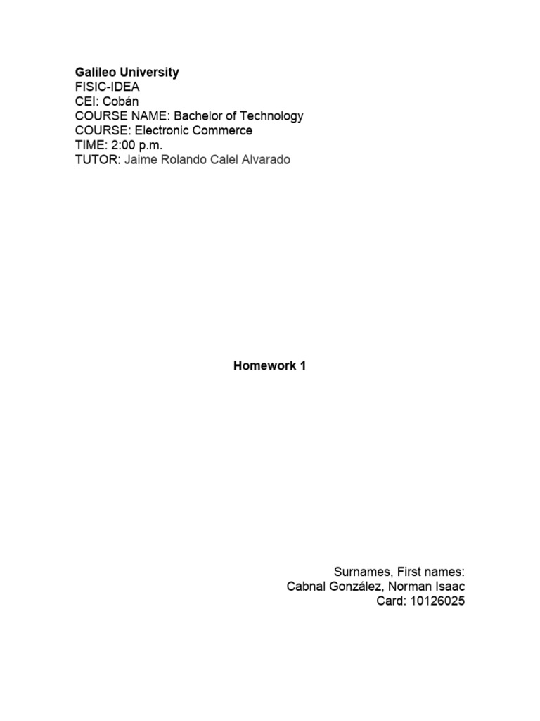 Electronic Commerce Task 1 Galileo University | PDF | Credit Card | E Commerce