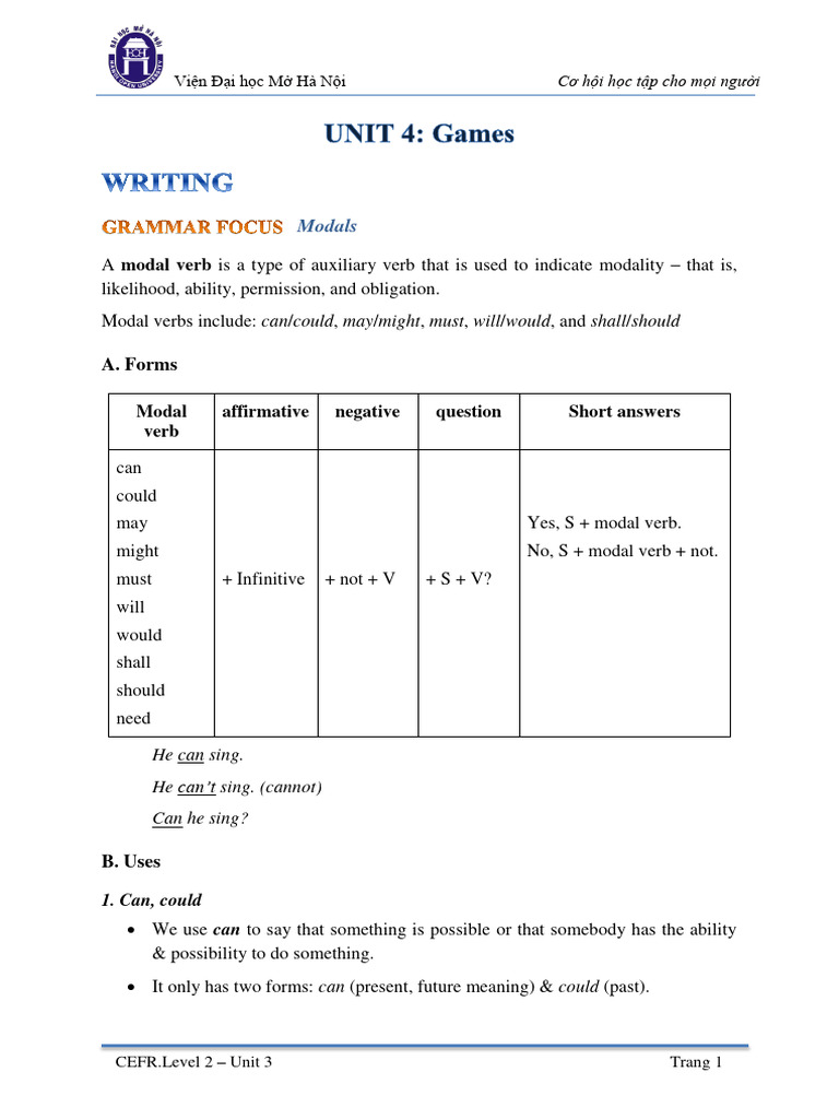 A2-UNIT 4 Games - 02112014 - Writing | PDF | Grammar | Linguistics