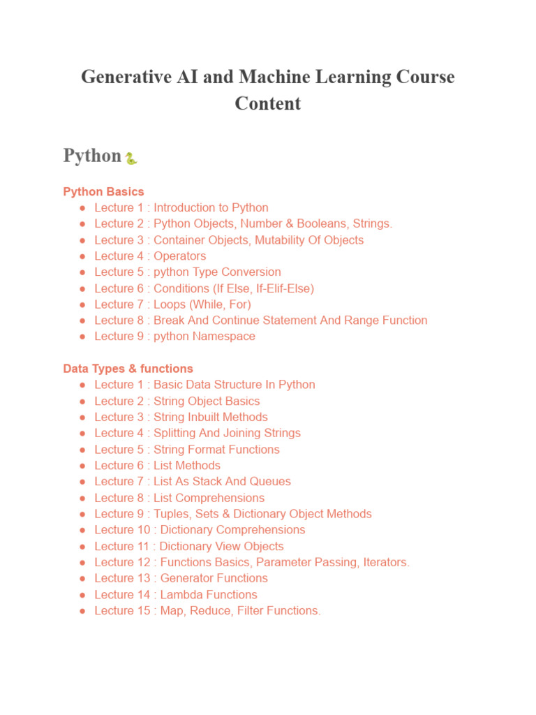 Generative AI and Machine Learning Course Content | PDF | Method ...