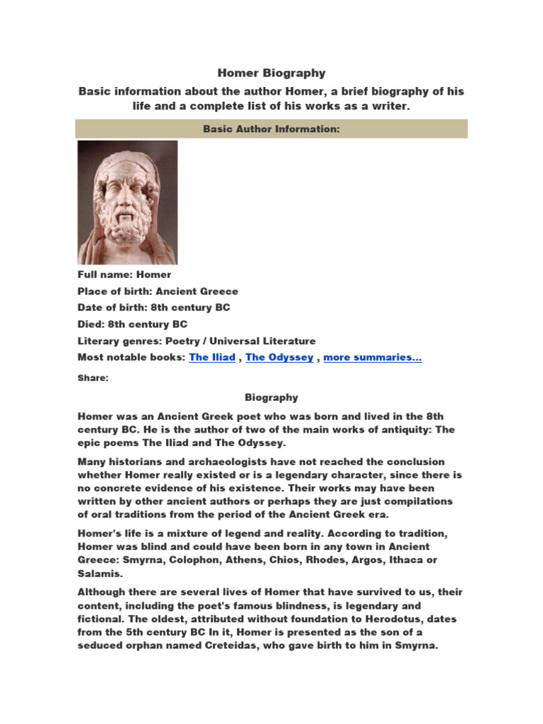 Homer Biography | PDF | Homer | Ancient Greece