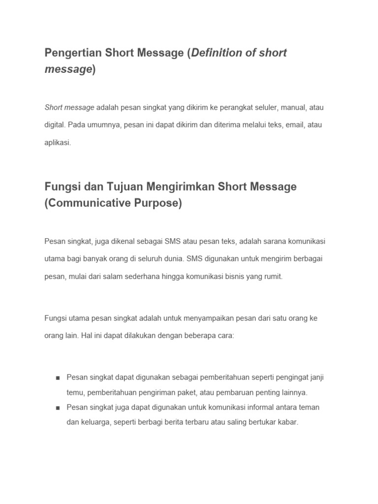 Message) : Pengertian Short Message (Definition of Short | PDF