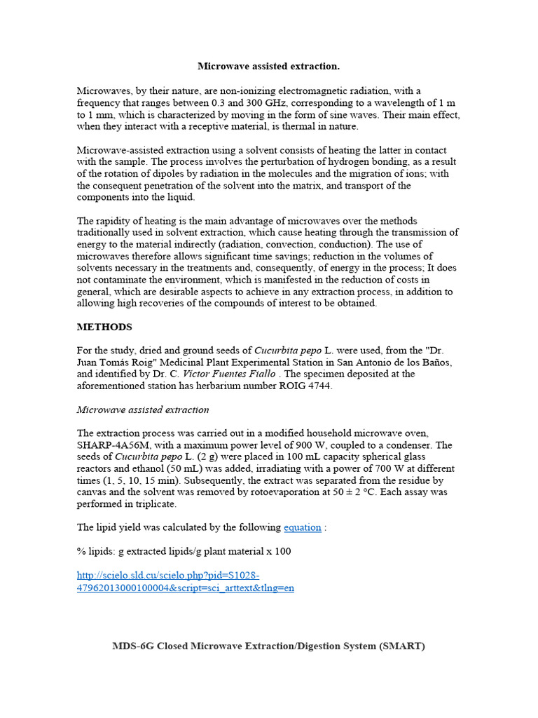 Information Microwave Assisted Extraction Pdf Radiation Microwave