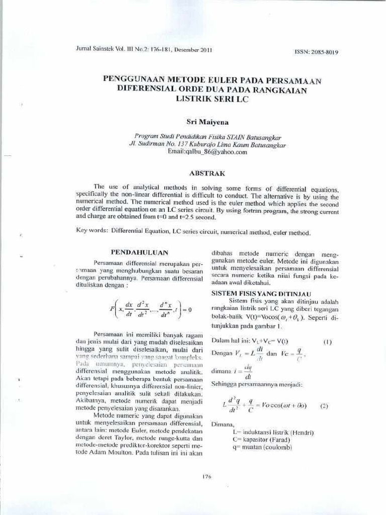 ID Penggunaan Metode Euler Pada Persamaan D | PDF ID Penggunaan Metode Euler Pada Persamaan D | PDF