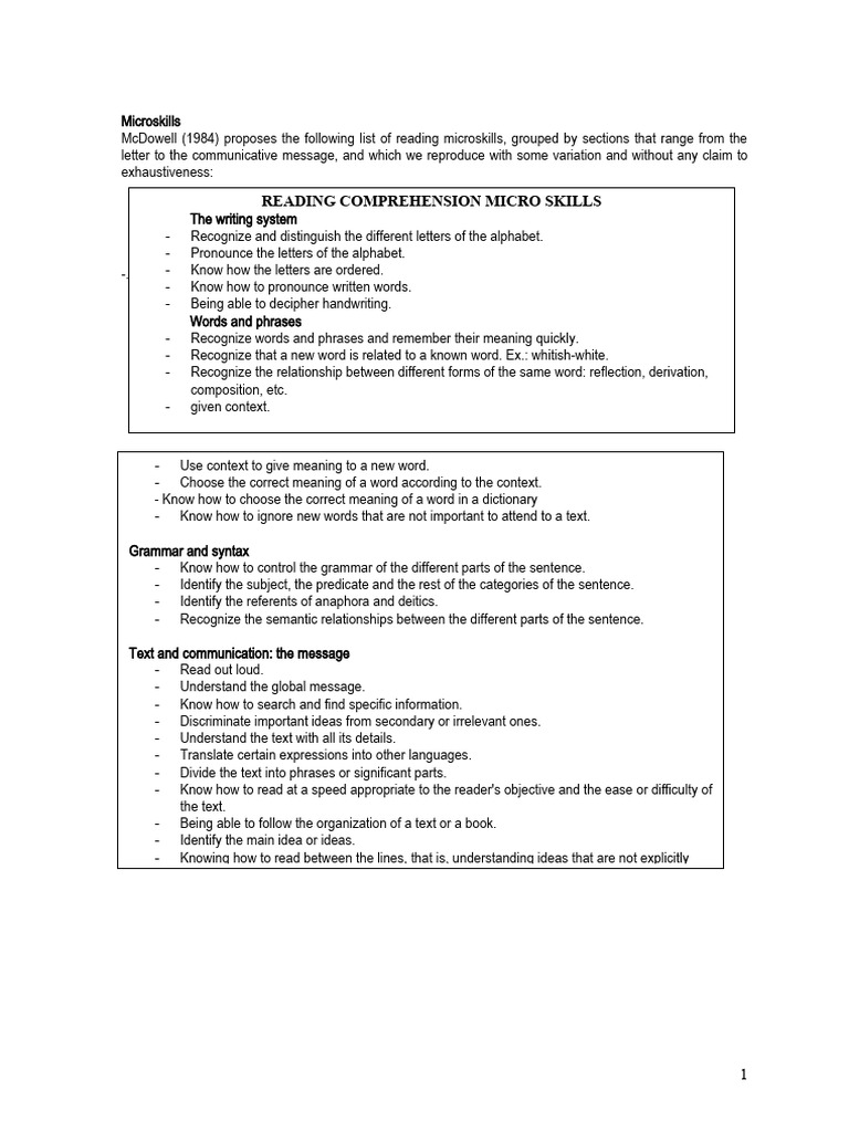 Reading Microskills-Example | PDF | Reading Comprehension | Semantics
