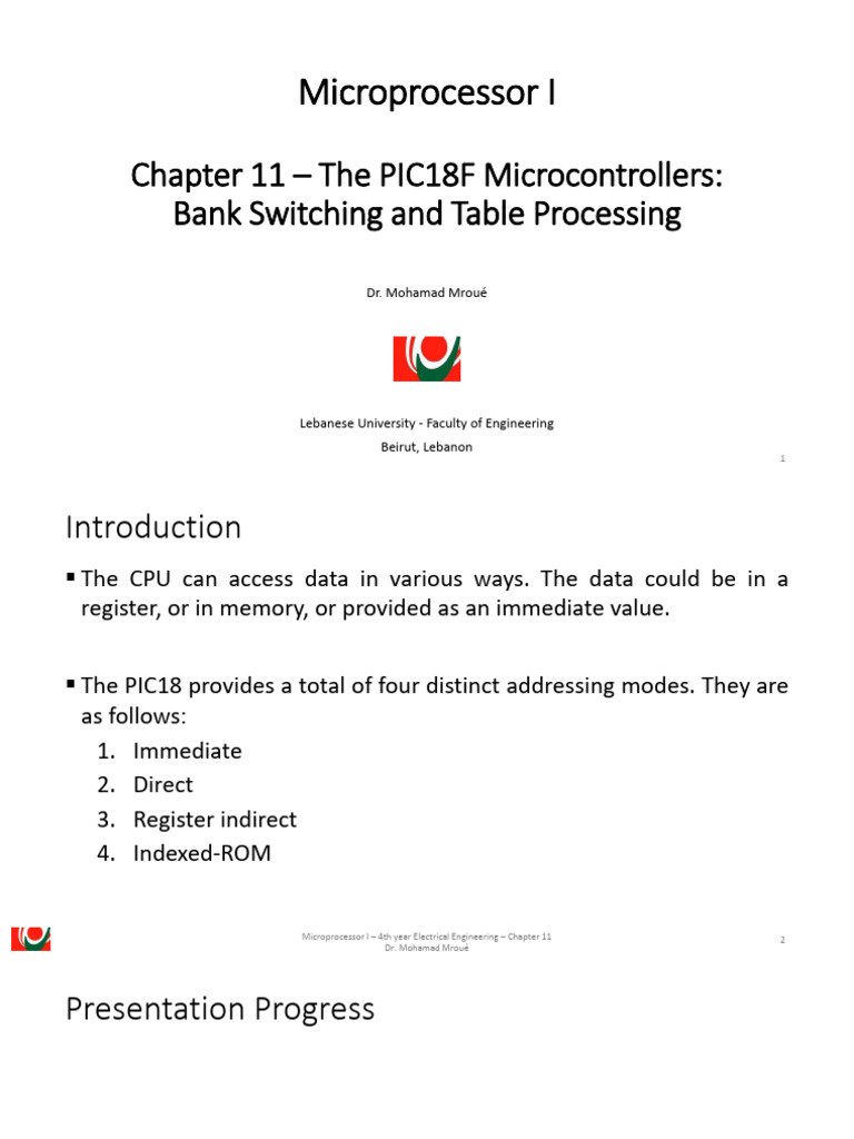 LU - Microprocessor I - Chap11 - The PIC18F Microcontrollers - Bank Switching and Table ...