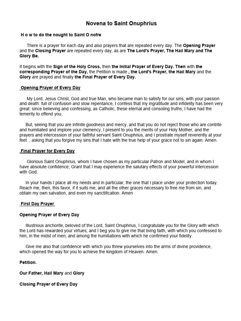 Novena to Saint Onuphrius | PDF | Lord's Prayer | Glory (Religion)