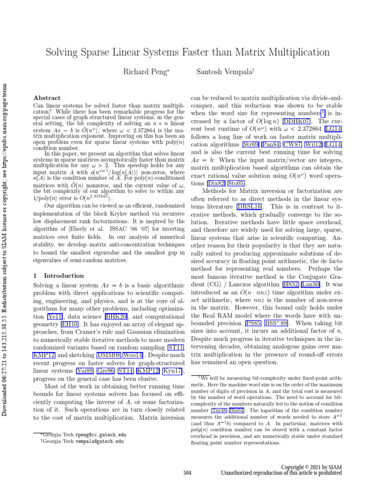 Linear Equation Faster Than Mul | PDF | Matrix (Mathematics) | System Of Linear Equations