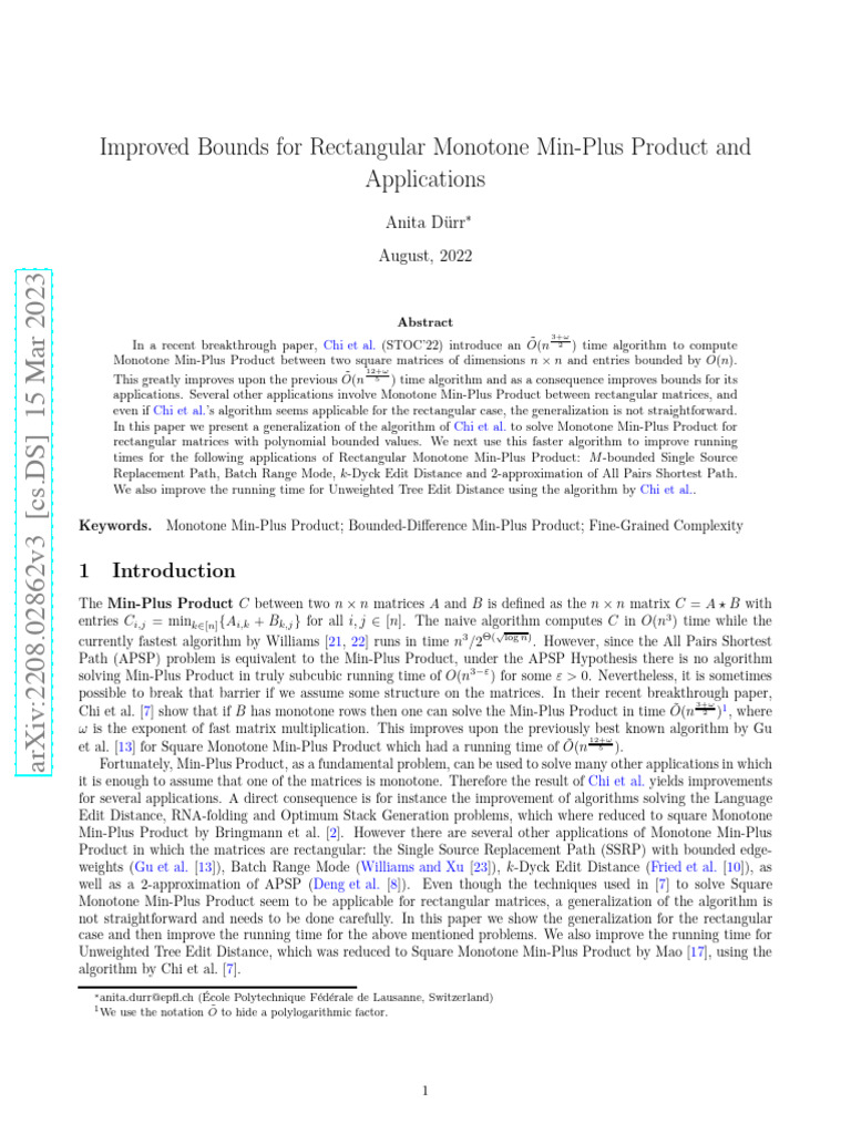 Improved Rectangular Min-Plus Product | PDF | Matrix (Mathematics ...