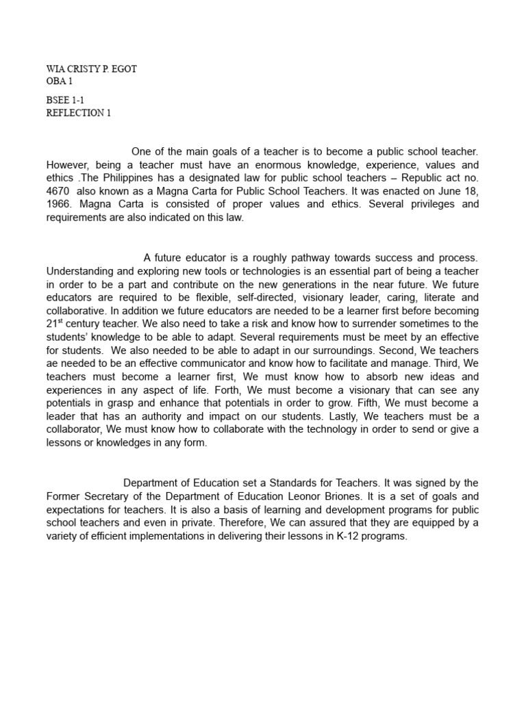 Educ 60 Reflection 1 | PDF | Career & Growth