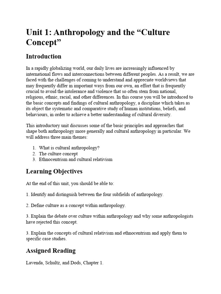 Unit 1 | PDF | Anthropology | Cultural Anthropology