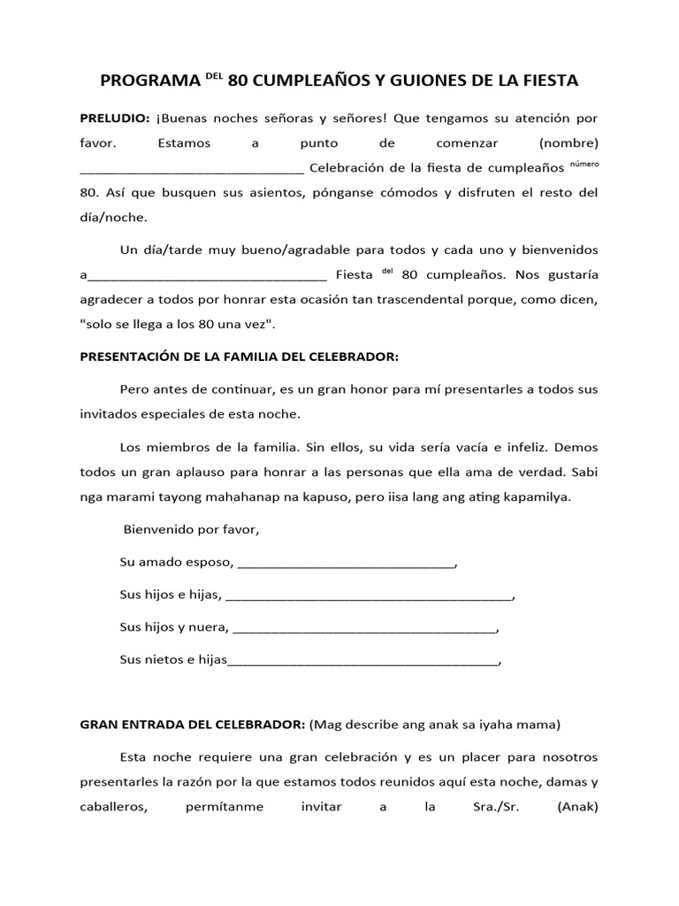 Programa y Fiesta Del 80 Cumpleaños | PDF | Cumpleaños