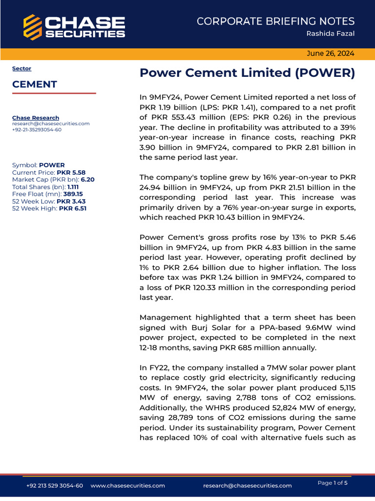 Corporate Briefing Notes - POWER | PDF | Cement | Taxes