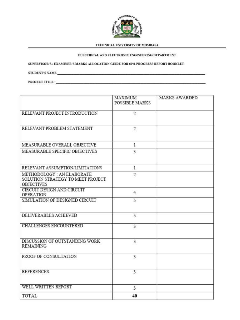 Project Marksheet 60% Booklet | PDF