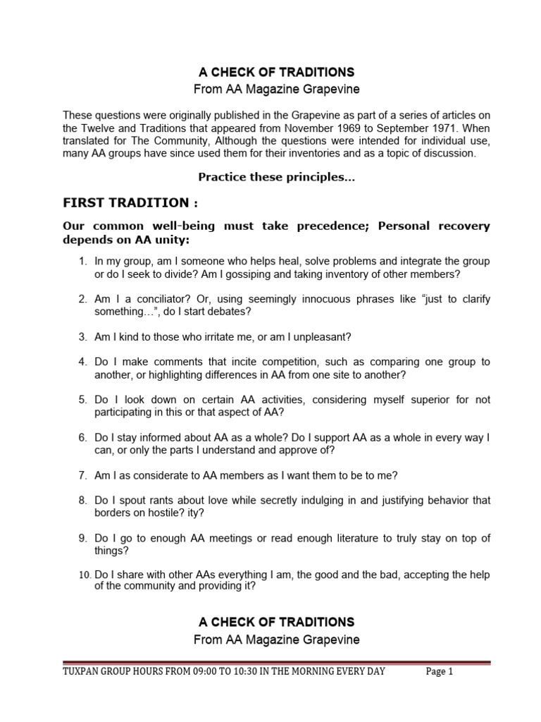 Traditions Workshop | PDF | Alcoholics Anonymous | Twelve Step Program
