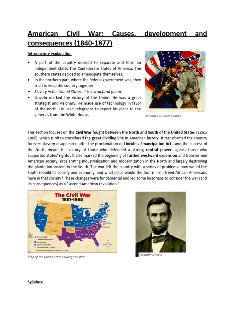 American Civil War NOTES | PDF | Slavery In The United States ...