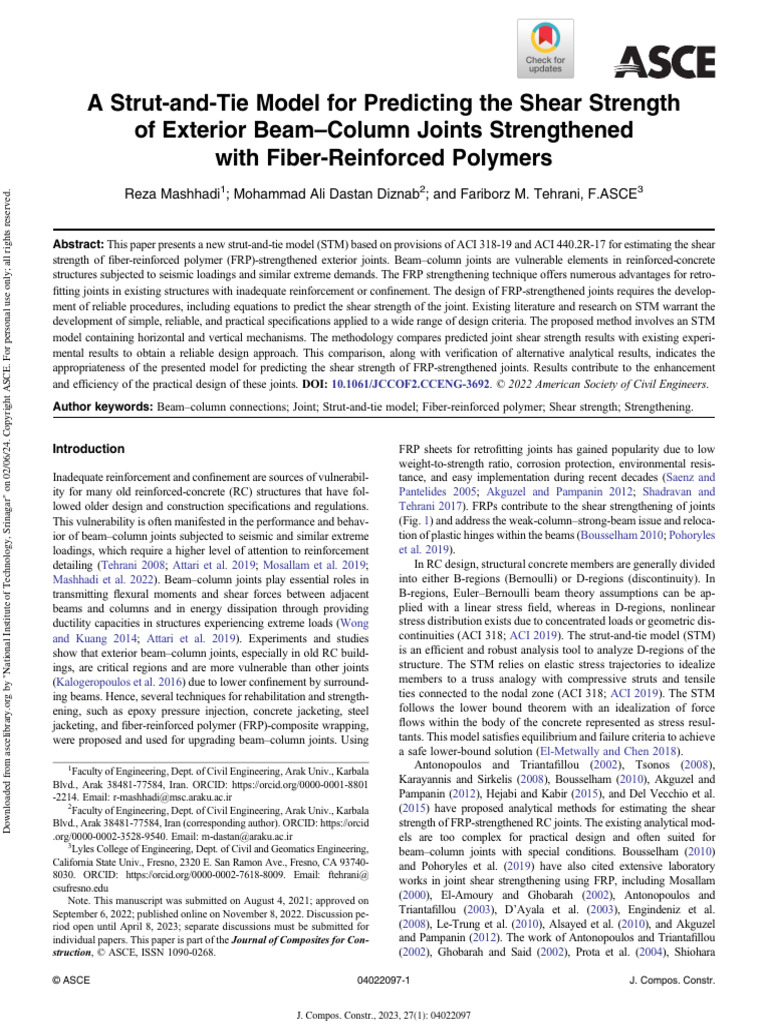 Mashhadi Et Al 2022 A Strut and Tie Model For Predicting The Shear ...