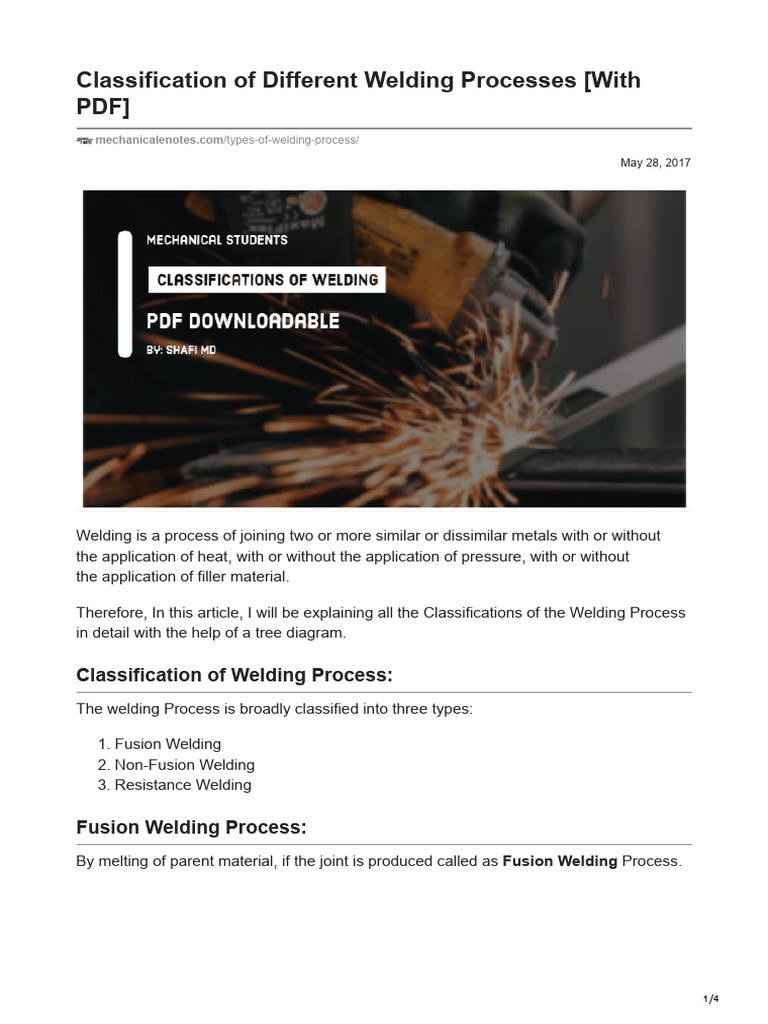 Classification of Different Welding Processes With PDF | PDF ...
