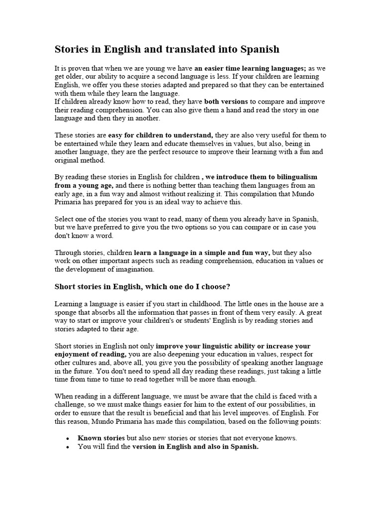 Bilingual Stories for Kids: English & Spanish | PDF | English Language ...