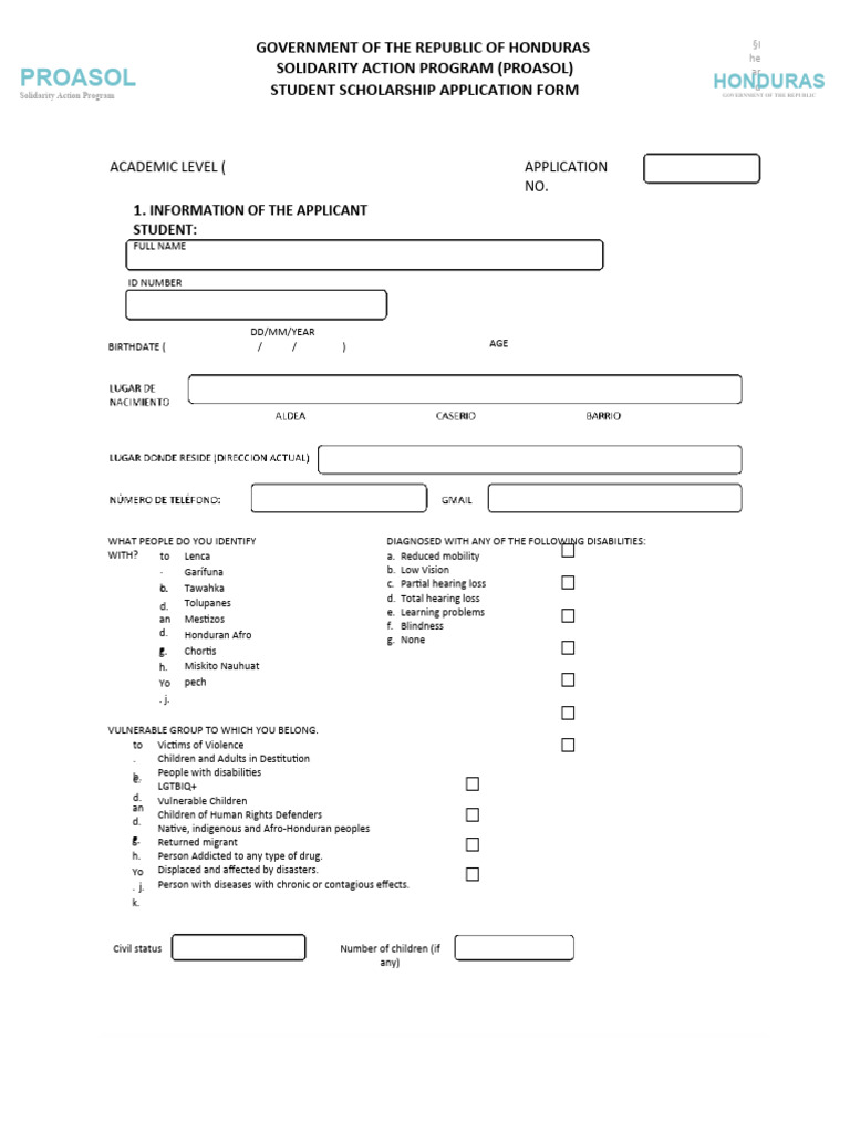 School Scholarship Application Form | Download Free PDF | Honduras