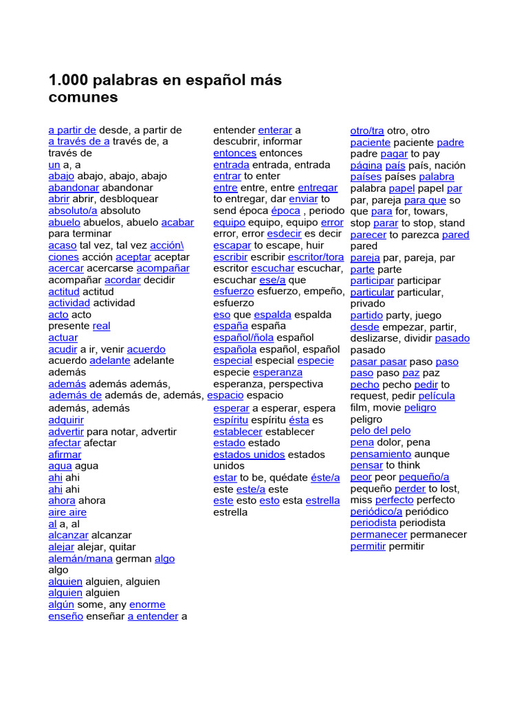 1000 Palabras Comunes en Español | PDF
