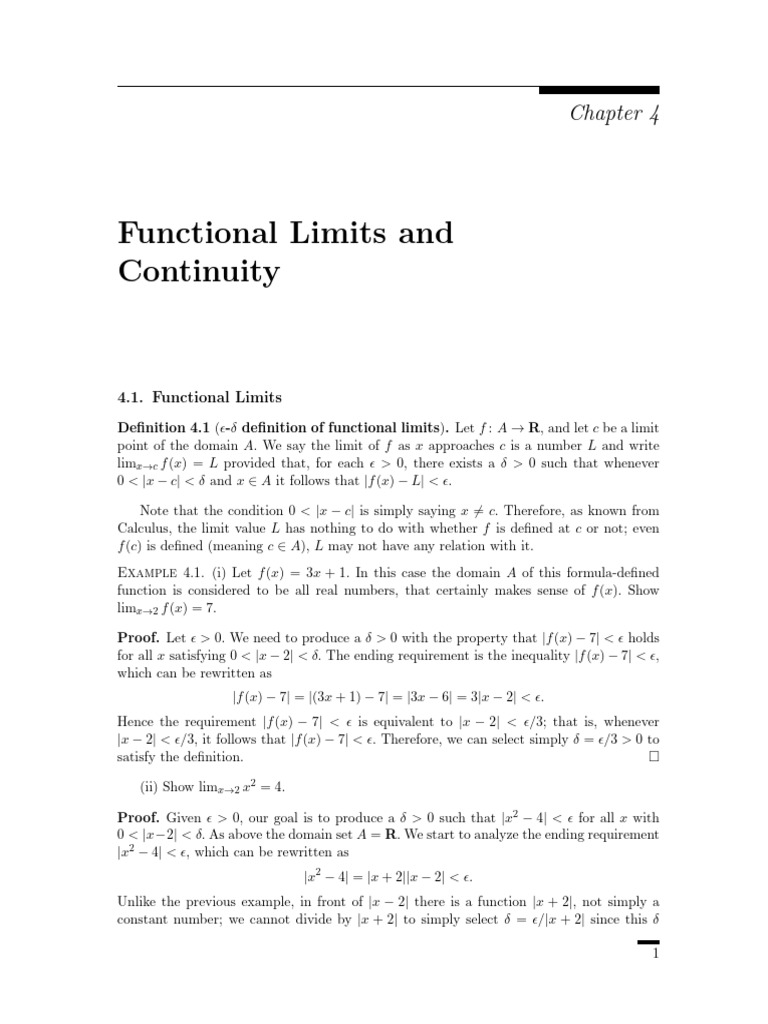 Chapter 4 Pdf Continuous Function Limit Mathematics