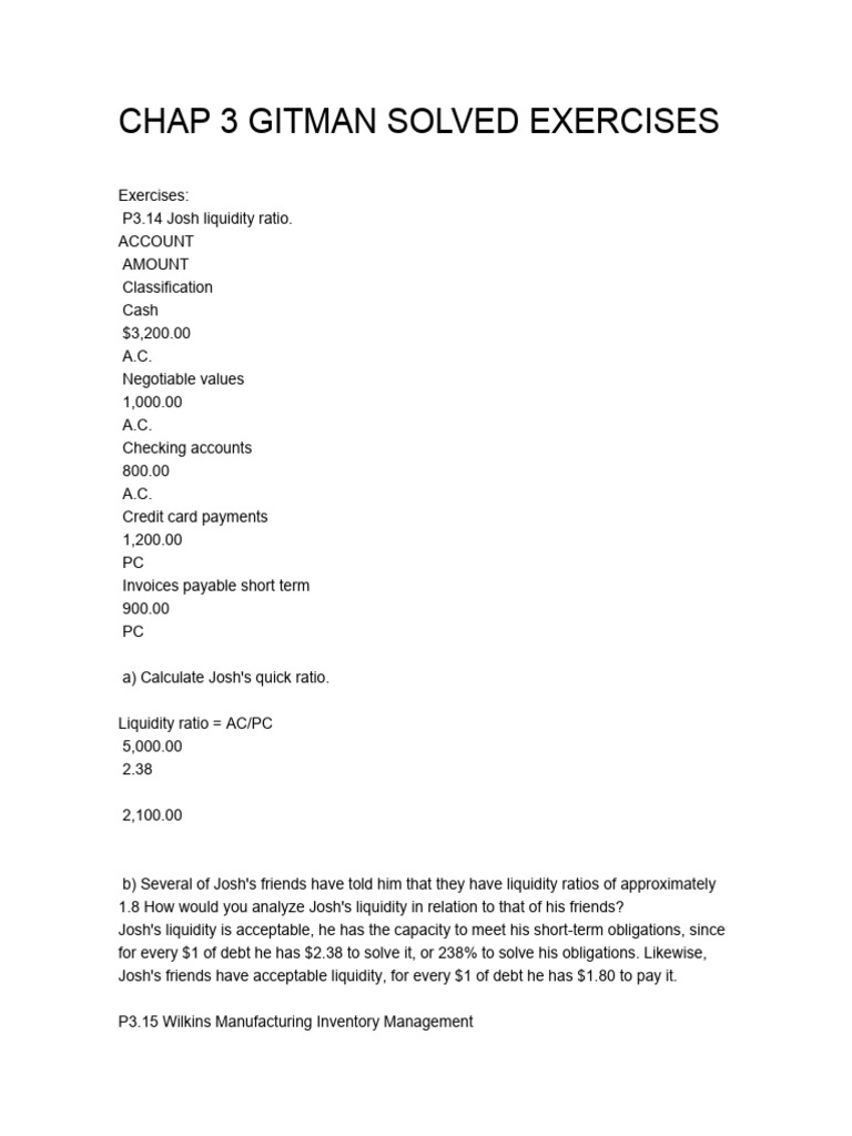 Cap 3 Gitman Solved Exercises | PDF | Inventory | Debt Cap 3 Gitman Solved Exercises | PDF | Inventory | Debt