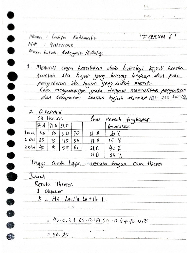 Quiz 6_Rekayasa Hidrologi_Latifa Rokhmalia_41122110113 | PDF