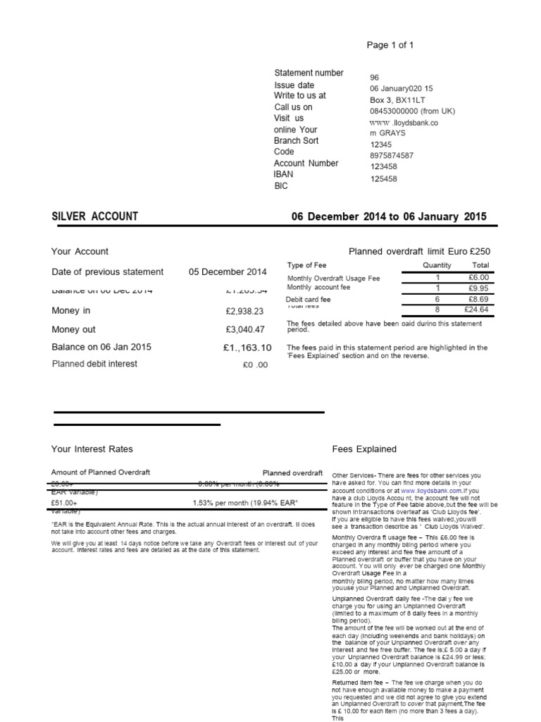 Silver Account 06 December 2014 To 06 January 2015 | PDF | Overdraft | Fee