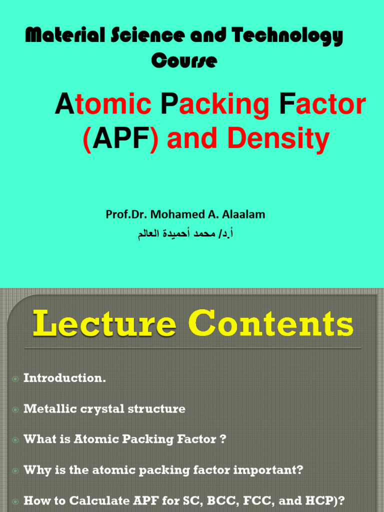 MSC Atomic Packing Factor 2024 PDF | PDF | Crystal Structure | Materials