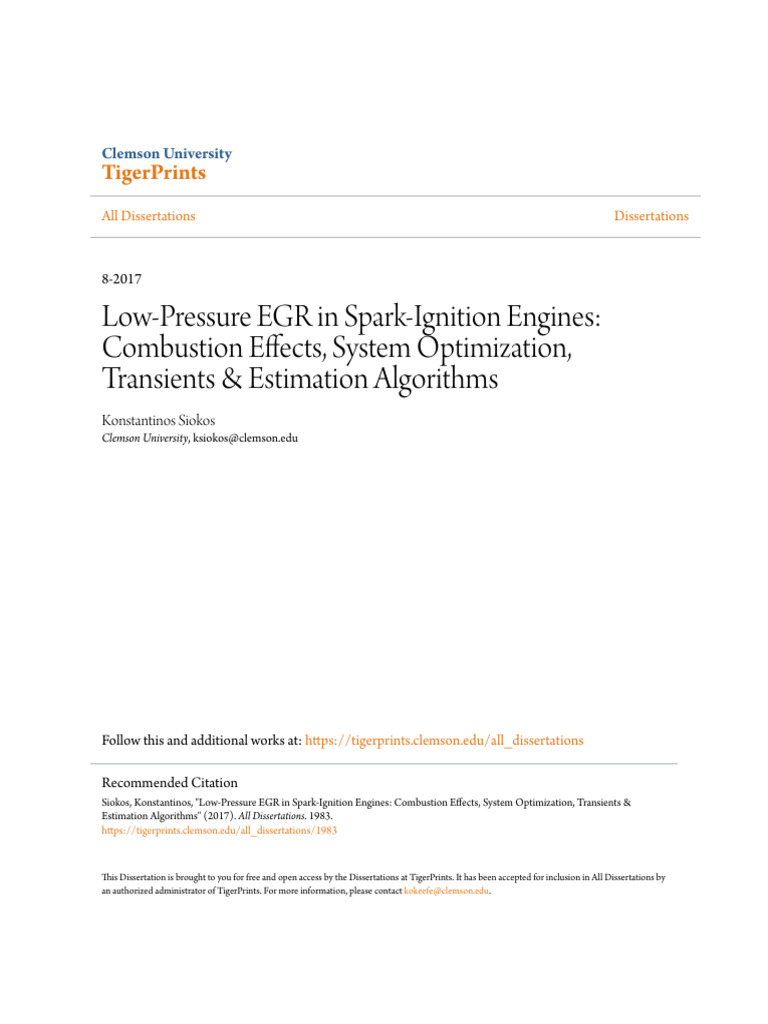 Low-Pressure EGR in Spark-Ignition Engines - Combustion Effects S | PDF | Throttle | Combustion