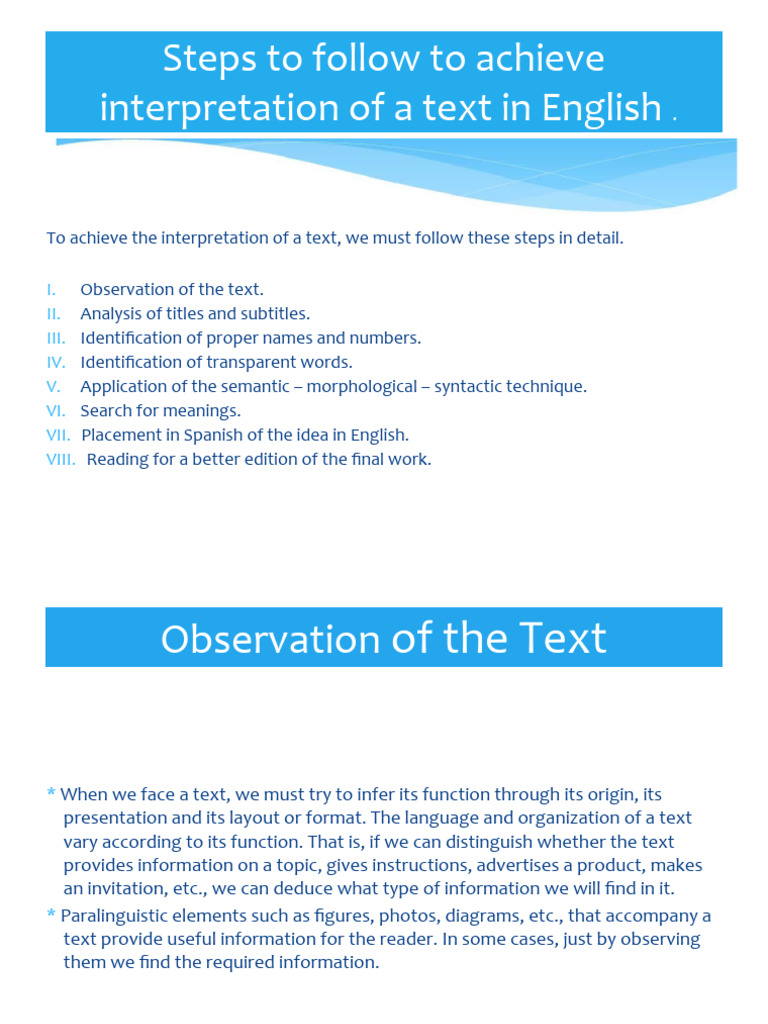 Steps To Follow To Achieve The Interpretation of A Text in English ...